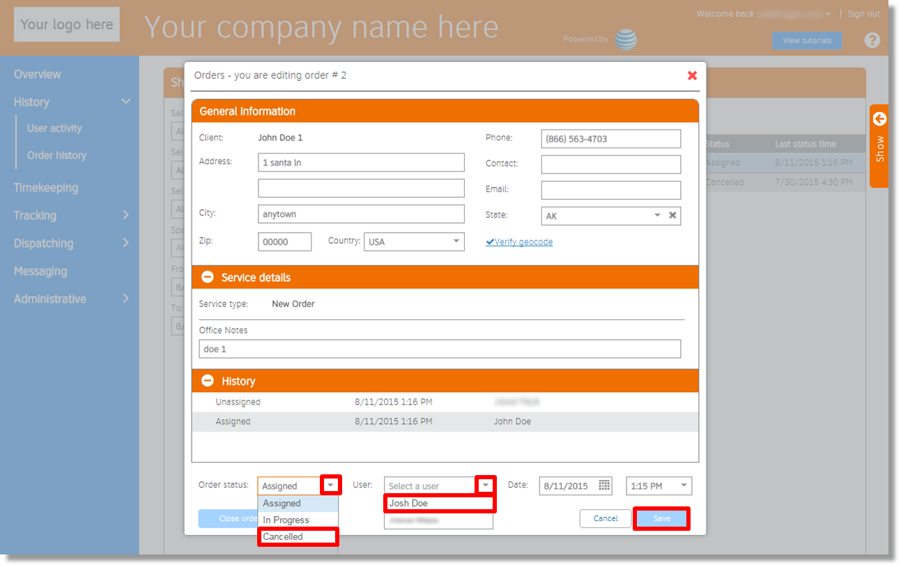 Cancel an order with AT&T Workforce Manager - Asecare