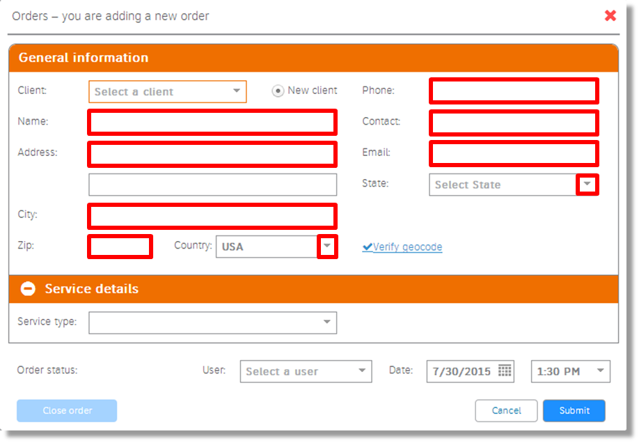 Create an order for a new client with AT&T Workforce Manager - Asecare