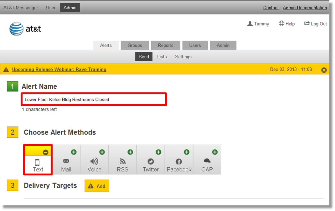 Creating a text alert using the Rave Web Interface - Asecare
