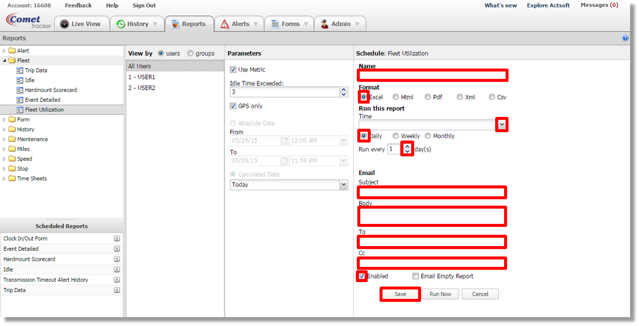Schedule a Fleet Utilization report with Actsoft Comet Tracker from AT ...