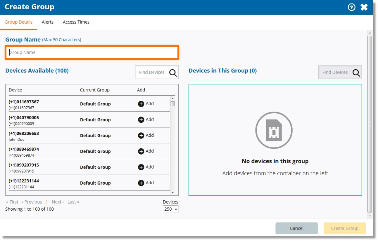 Create a group in the AccessMyLAN web portal - Asecare