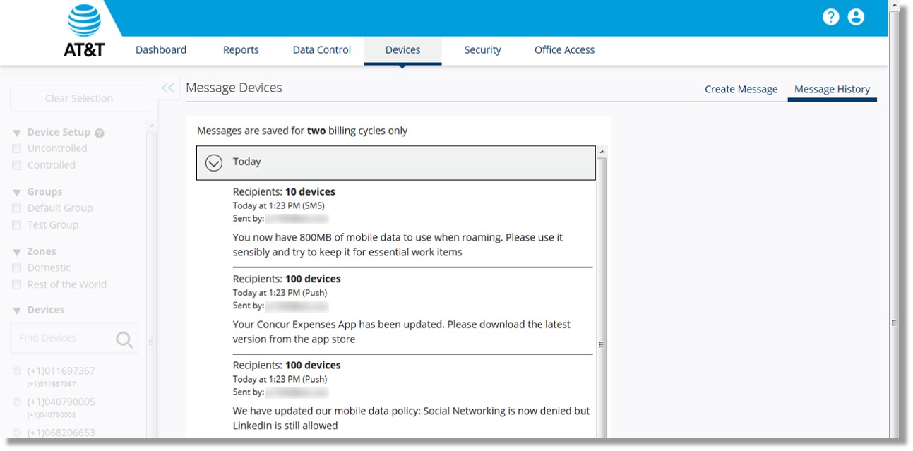 View the message history in AccessMyLAN - Asecare