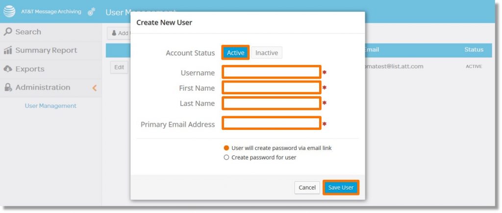 Adding an admin user in the AT&T Message Archiving portal - Asecare