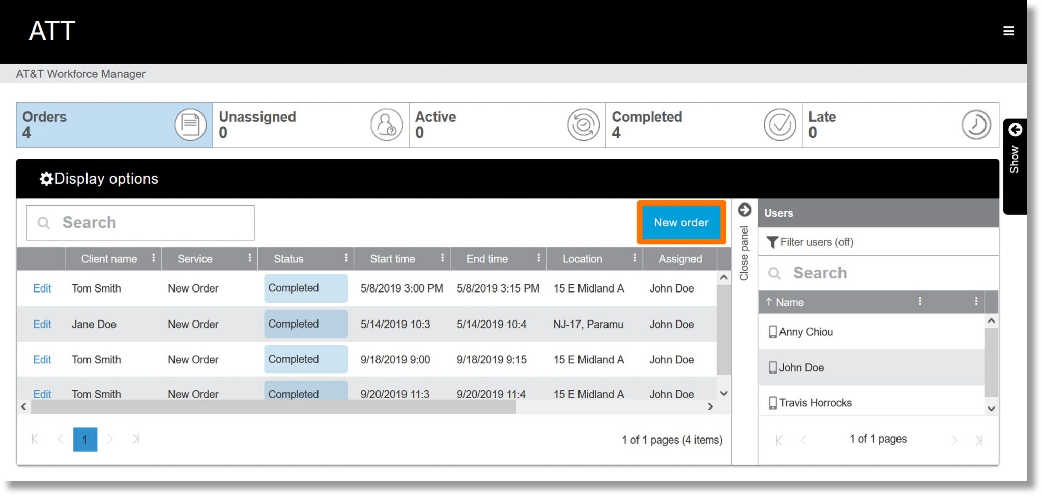 Create an order for a new client with AT&T Workforce Manager - Asecare