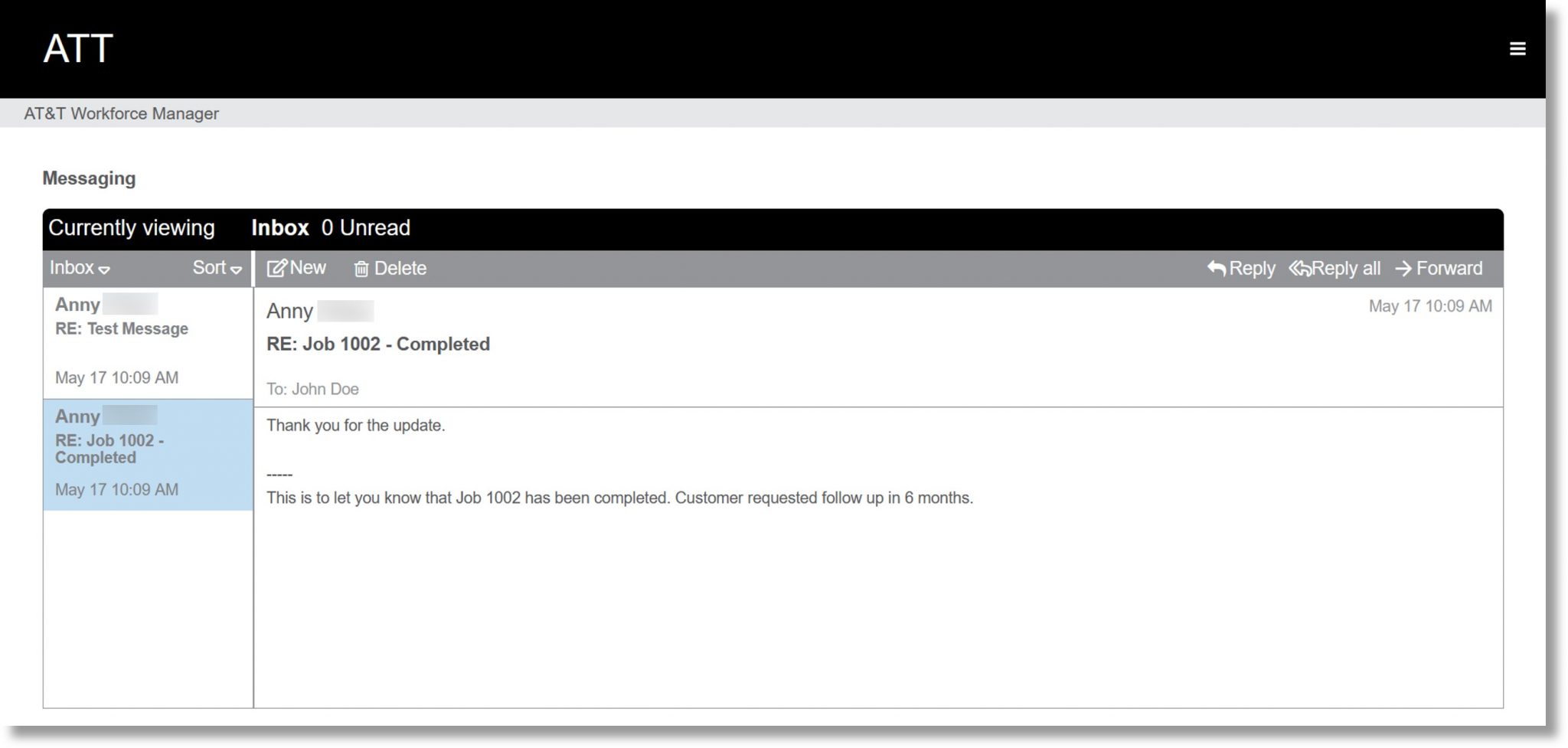 View messages with AT&T Workforce Manager - Asecare