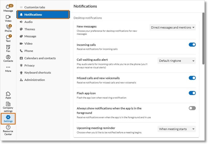 Configuring Notifications and Sounds in the AT&T Office@Hand Mobile, Desktop and Web #96151 ...