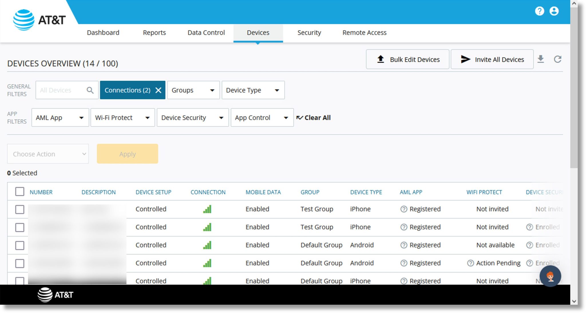 Using the Mobile Device Connections dashboard tile AccessMyLAN - Asecare